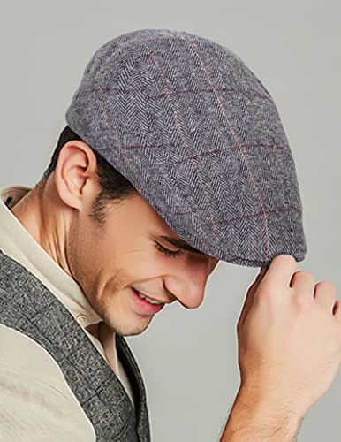 Senker 2 Pack Men's Classic Herringbone Tweed Wool Blend Flat Cap Ivy Gatsby Newsboy Cabbie Driving Hat,B-black/Grey,One Size