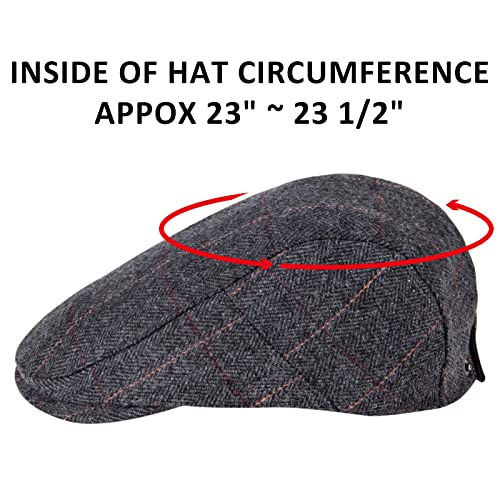 Senker 2 Pack Men's Classic Herringbone Tweed Wool Blend Flat Cap Ivy Gatsby Newsboy Cabbie Driving Hat,B-black/Grey,One Size