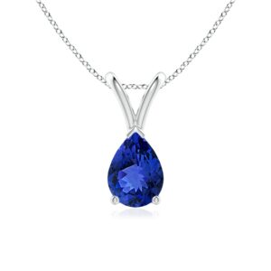 angara natural tanzanite solitaire pendant necklace for women in 14k white gold 18 inch chain (grade-aaa|size-7x5mm) | december birthstone | jewelry gift for her | wedding | anniversary