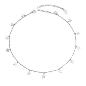 sterling silver jewelry lucky star choker necklace pendant disc chain statement necklace for women