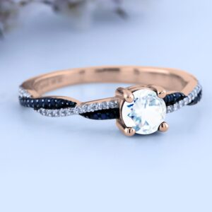 Dazzlingrock Collection 5mm Round Aquamarine with Blue Sapphire & White Diamond Criss Cross Shank Engagement Ring for Her in 10K Rose Gold Size 7