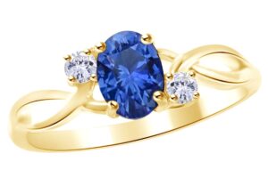 affy simulated blue sapphire & white cz engagement ring in 14k yellow gold over sterling silver (0.88 cttw) ring size-4