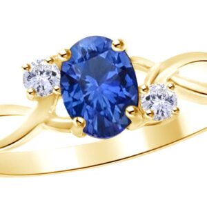 AFFY Simulated Blue Sapphire & White CZ Engagement Ring in 14k Yellow Gold Over Sterling Silver (0.88 cttw) Ring Size-4