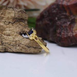 AFFY Simulated Blue Sapphire & White CZ Engagement Ring in 14k Yellow Gold Over Sterling Silver (0.88 cttw) Ring Size-4