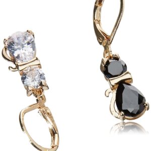 Betsey Johnson CZ Cat Mismatched Drop Earrings, CRYSTAL/BLACK