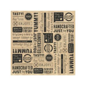 g.e.t. p-gt-1212-br 12" x 12" brown food word text grease-resistant food-safe wrap paper, deli wrap, clipper mill (1000 pieces)