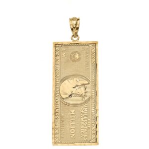 solid 14k yellow gold $1 million dollar bill necklace pendant (large)