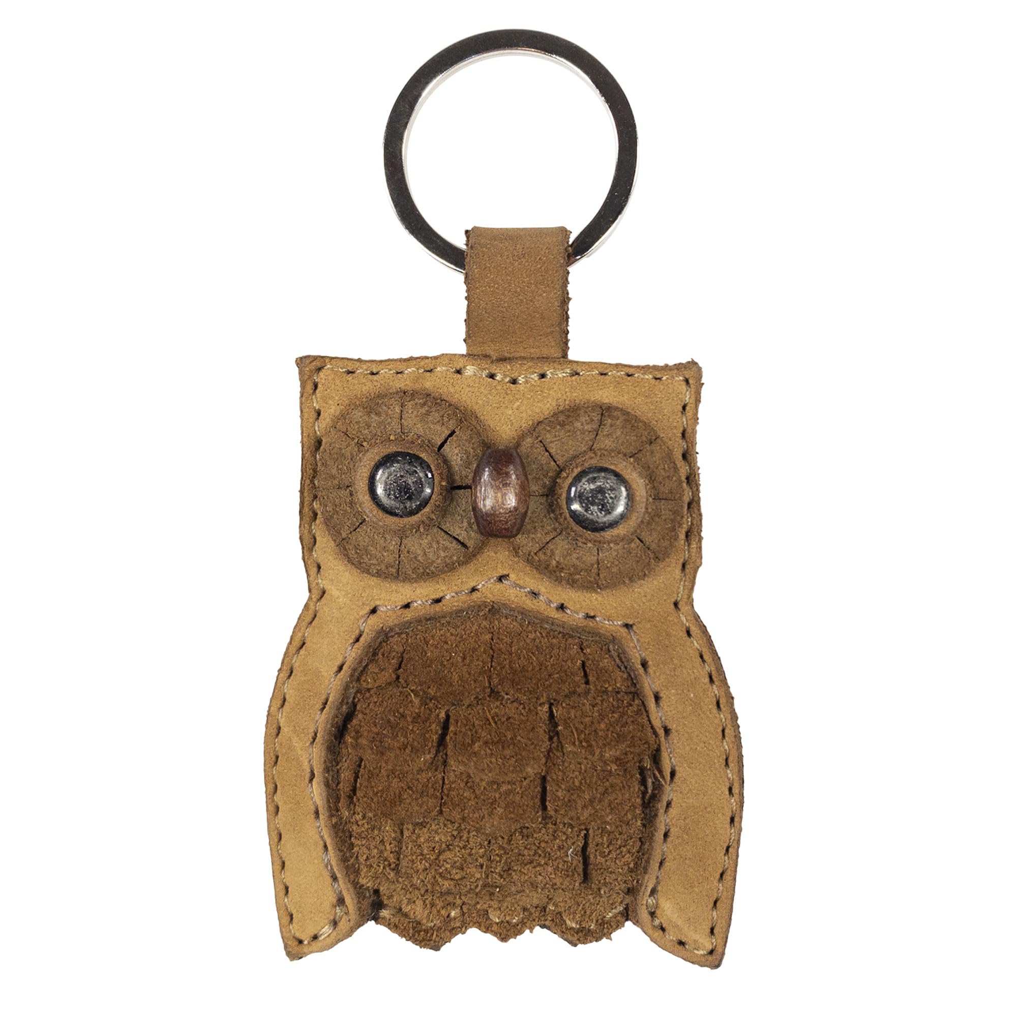 Hide & Drink Critter Keychain Rustic Leather Animal Key Ring Holder Handmade Hoot Owl