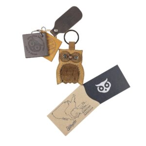 Hide & Drink Critter Keychain Rustic Leather Animal Key Ring Holder Handmade Hoot Owl