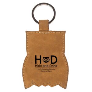 Hide & Drink Critter Keychain Rustic Leather Animal Key Ring Holder Handmade Hoot Owl