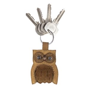 Hide & Drink Critter Keychain Rustic Leather Animal Key Ring Holder Handmade Hoot Owl