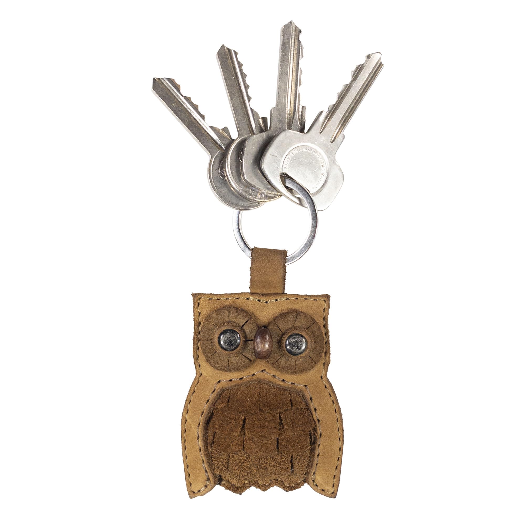 Hide & Drink Critter Keychain Rustic Leather Animal Key Ring Holder Handmade Hoot Owl