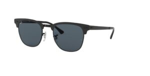 ray-ban rb3716 clubmaster metal 186/r5 51m shiny black top matte/blue round sunglasses for men for women + bundle with designer iwear eyewear kit (small)