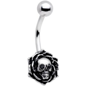 body candy womens stainless steel black halloween skull rose belly button ring