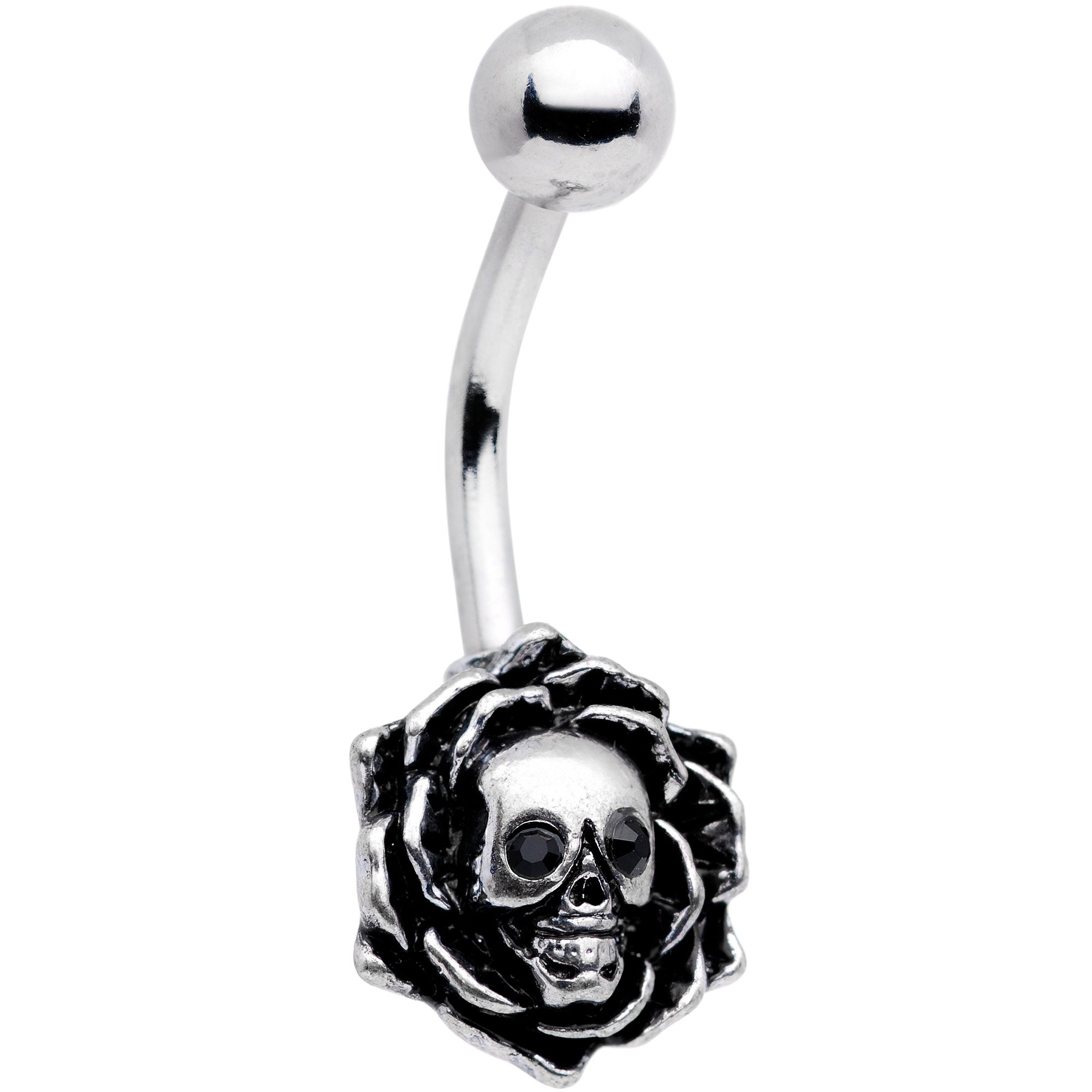 Body Candy Womens Stainless Steel Black Halloween Skull Rose Belly Button Ring