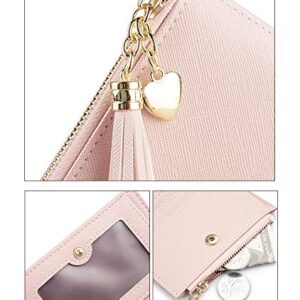 Belsmi Women's Small Compact Slim Leather Mini Wallet Lady Purse Zipper Pocket Card Organizer Bifold Wallets (Pink)