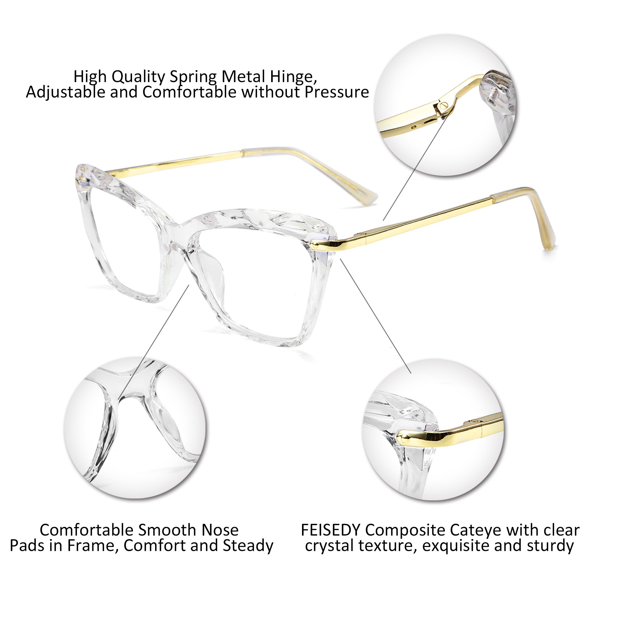 FEISEDY Cat Eye Glasses Frame Clear Lenses Eyewear Women B2440