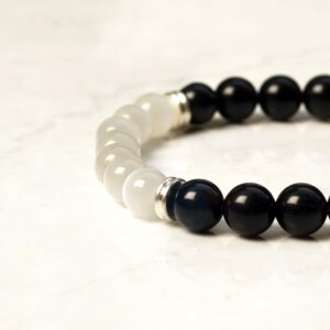 Natural Black Obsidian Crystal Bracelet - Chakra Healing Selenite Agate for Energy Balancing