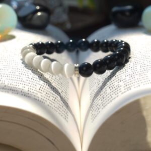 Natural Black Obsidian Crystal Bracelet - Chakra Healing Selenite Agate for Energy Balancing