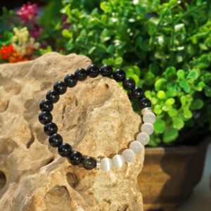 Natural Black Obsidian Crystal Bracelet - Chakra Healing Selenite Agate for Energy Balancing