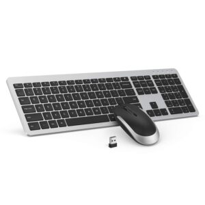 wireless keyboard and mouse combo - seenda full size slim thin wireless keyboard mouse with on/off switch on both keyboard and mouse - (black and silver)