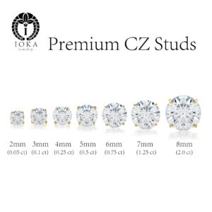 14K White Solid Gold Round Solitaire Cubic Zirconia CZ Stud Screw Back Earrings Pair - 0.05ct (2mm)