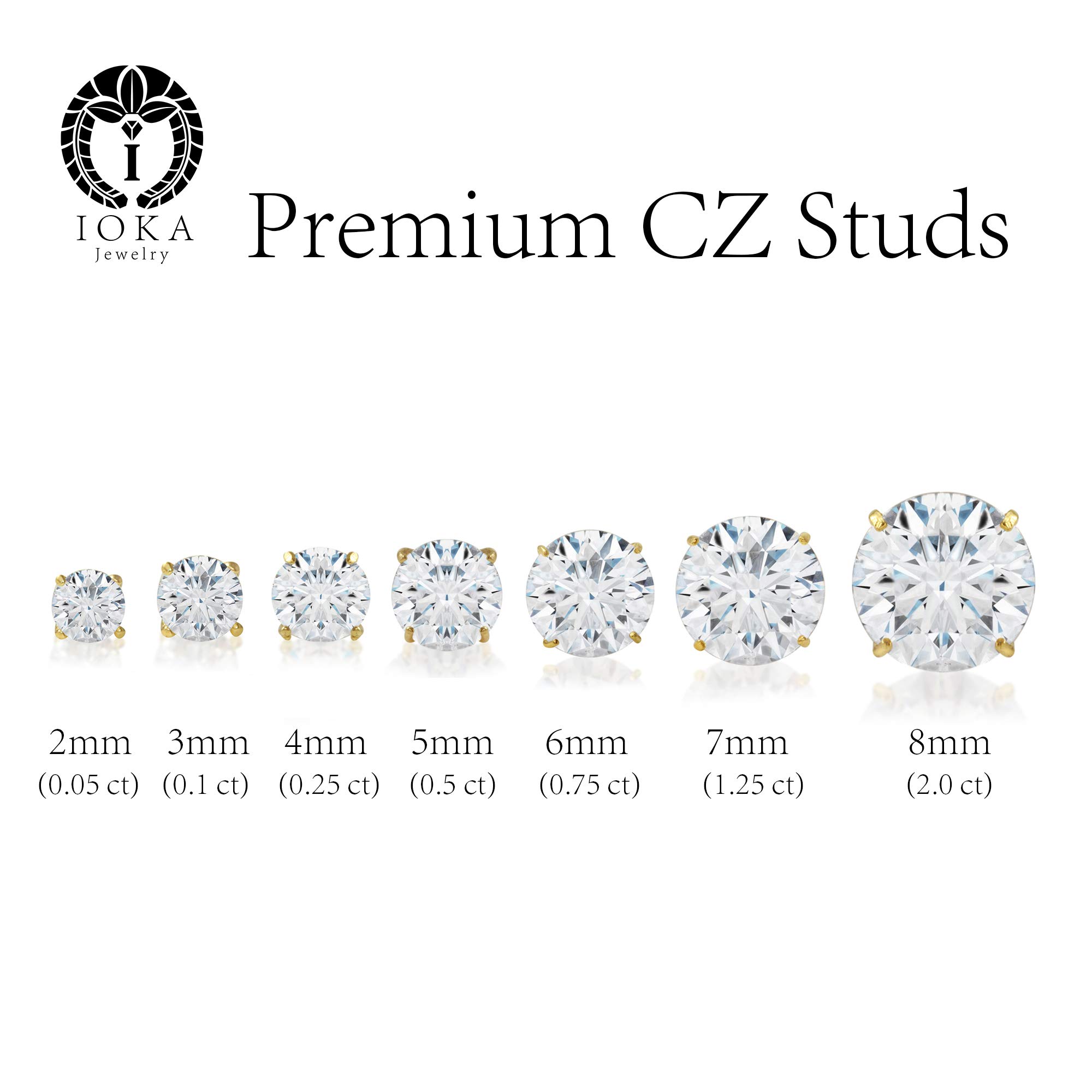 14K White Solid Gold Round Solitaire Cubic Zirconia CZ Stud Screw Back Earrings Pair - 0.05ct (2mm)