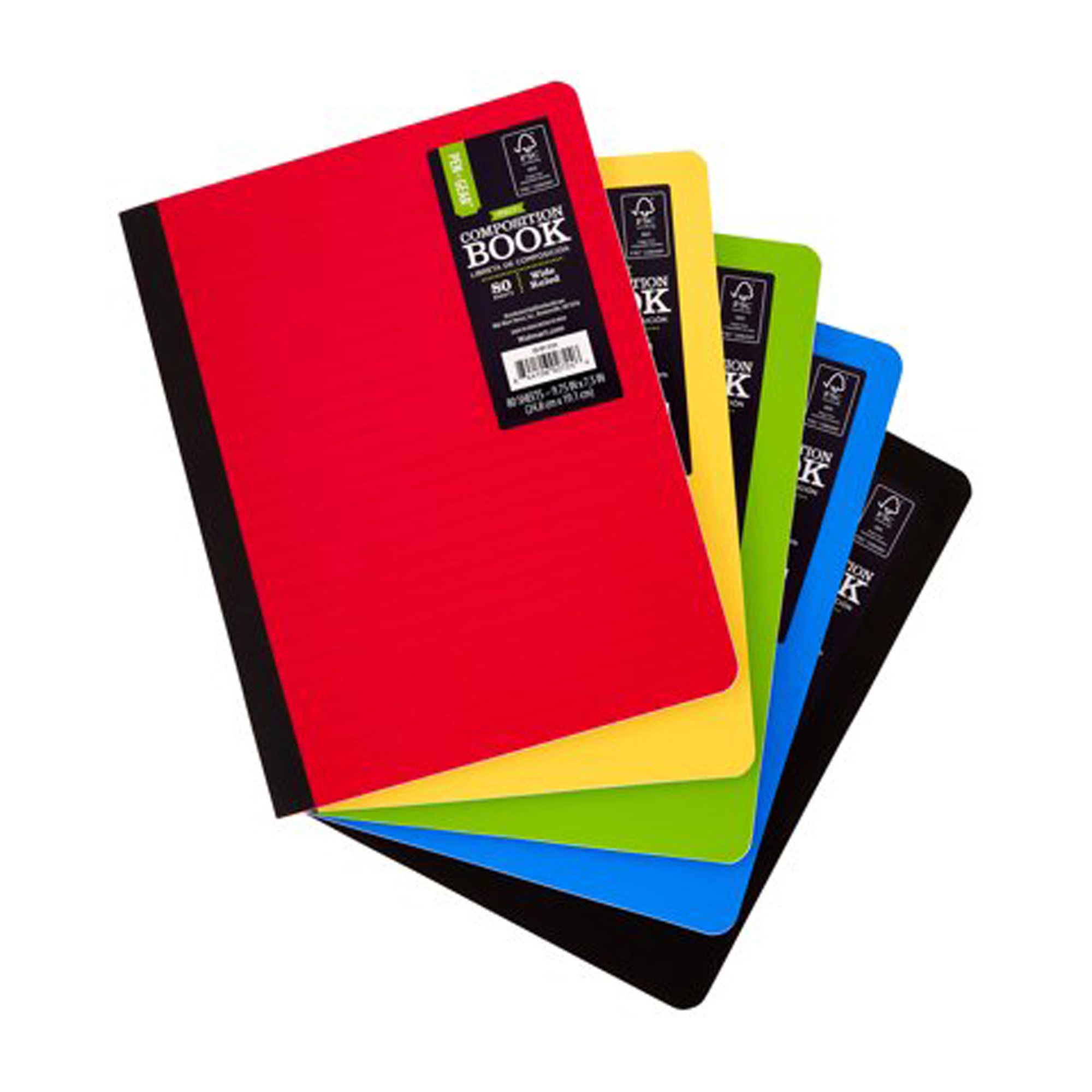 Pen + Gear 5 Pack Poly Composition Notebook, 9-3/4" x 7-1/2", Wide Ruled, 80 Sheet