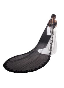 cibelle black wedding veil 2 layers 3 meters long lace bridal veil with metal comb