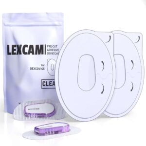 dexcom g6 adhesive patches, pack of 20, lexcam waterproof cgm overpatch, color clear, sensor is not included