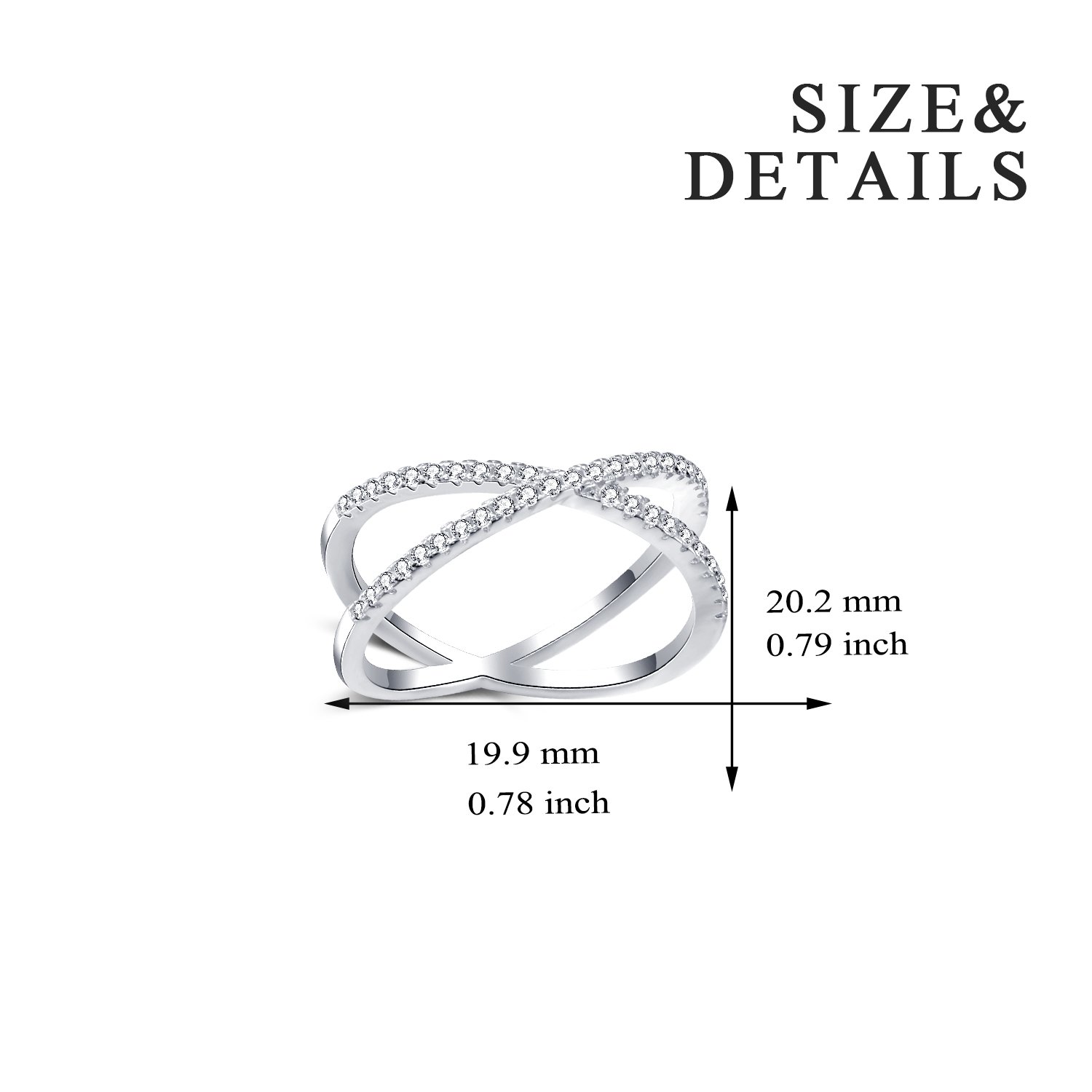 X ring Sterling Silver, Cubic Zirconia X Criss Cross Ring for Women, Mothers Day Jewelry for Wife Girlfriend, Present for Her, Size 6-8 (white-gold-plated-silver, 6)