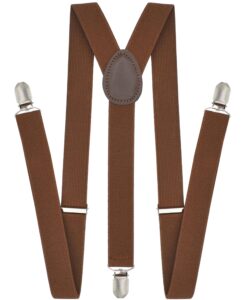 trilece brown suspenders for men - adjustable y shape womens boys suspenders with heavy duty clips (brown, 1)