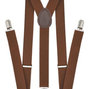 trilece Brown Suspenders for Men - Adjustable Y Shape Womens Boys Suspenders with Heavy Duty Clips (Brown, 1)