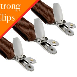 trilece Brown Suspenders for Men - Adjustable Y Shape Womens Boys Suspenders with Heavy Duty Clips (Brown, 1)