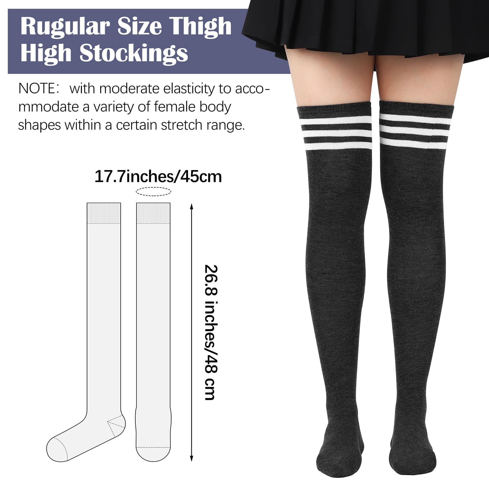 Aneco 5 Pairs Over Knee Thigh Socks Knee-High Sock High Thigh Stockings High Boot Thigh Women Socks for Cosplay,Daily Wear