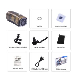 OhO 32GB Gun Camera,1080P HD Hunting Camcorder Recording up to 3 Hours,Action Camera IP66 Waterproof and Torch Feature