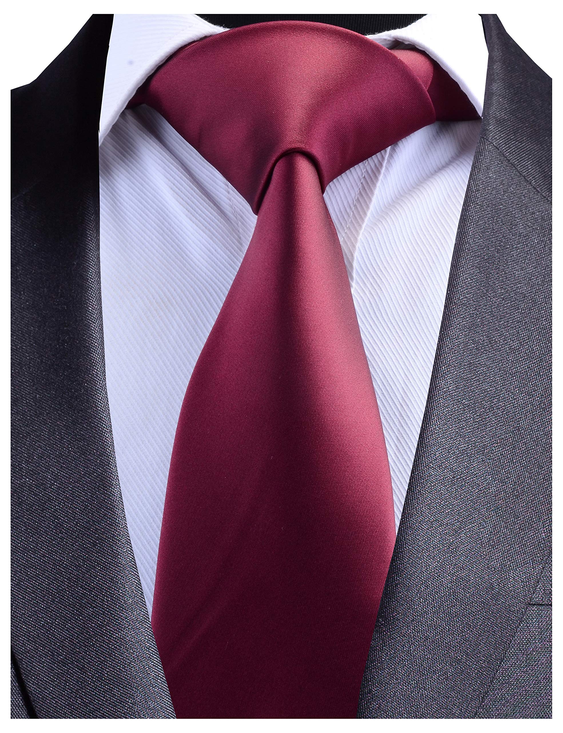 GUSLESON Solid Burgundy Tie Satin Maroon Necktie Wedding Wine Ties for Men Waterproof material (0766-01)