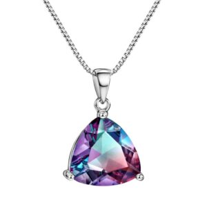 Mystic Topaz Pendant Necklace Sterling Silver Rainbow Stone Trillion Cut Gemstone Fine Jewelry For Women