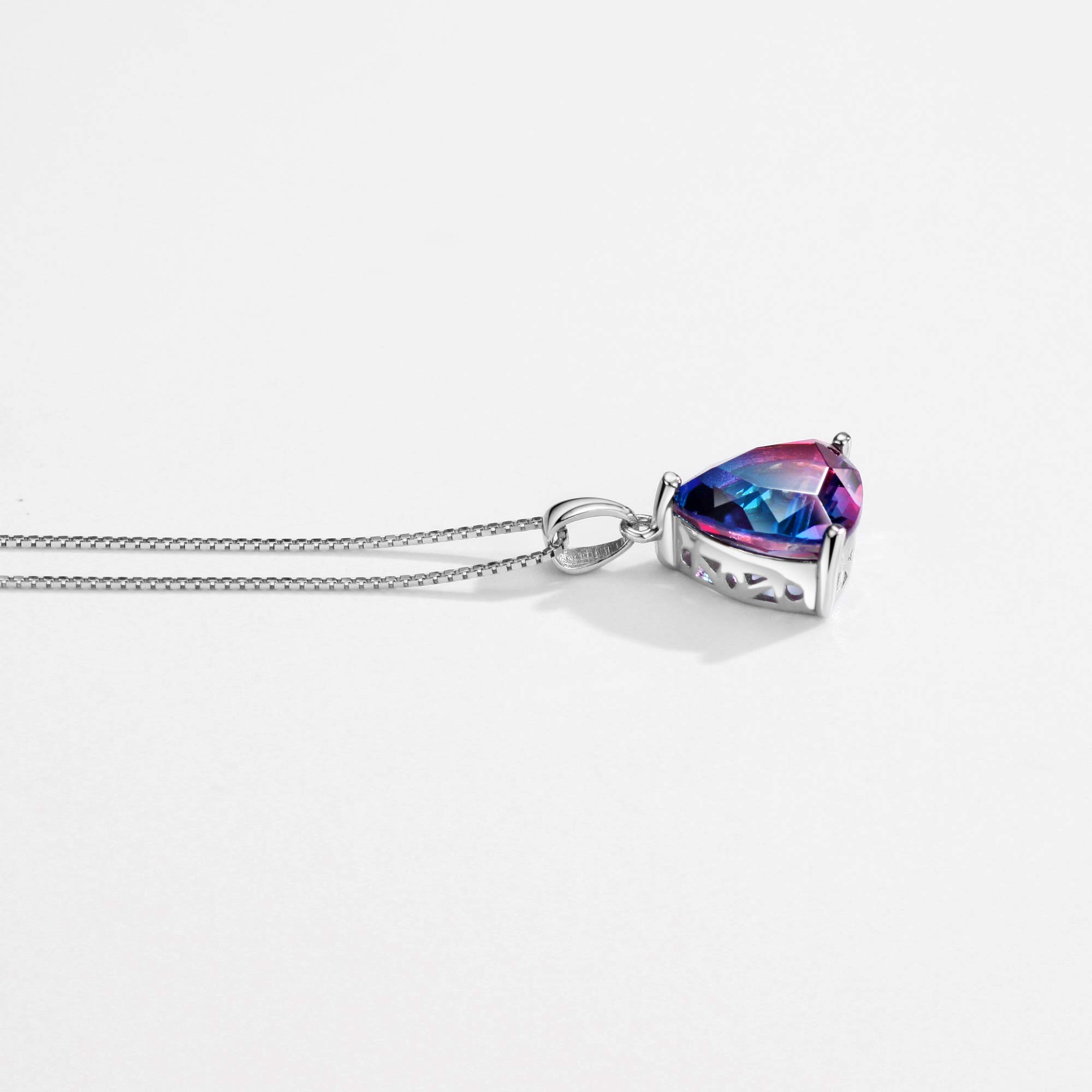 Mystic Topaz Pendant Necklace Sterling Silver Rainbow Stone Trillion Cut Gemstone Fine Jewelry For Women