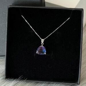 Mystic Topaz Pendant Necklace Sterling Silver Rainbow Stone Trillion Cut Gemstone Fine Jewelry For Women