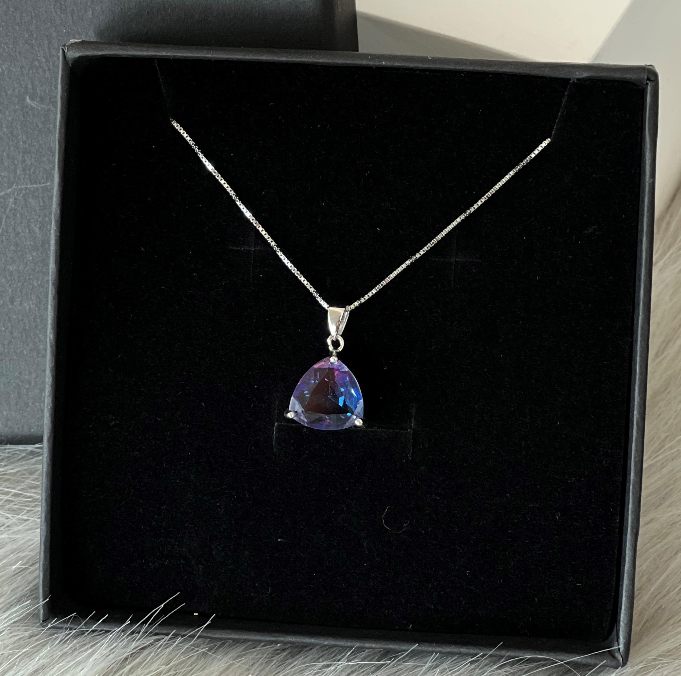 Mystic Topaz Pendant Necklace Sterling Silver Rainbow Stone Trillion Cut Gemstone Fine Jewelry For Women