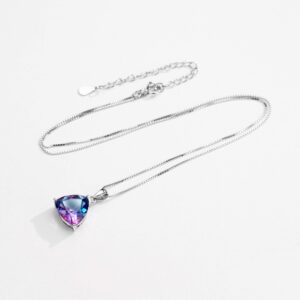 Mystic Topaz Pendant Necklace Sterling Silver Rainbow Stone Trillion Cut Gemstone Fine Jewelry For Women