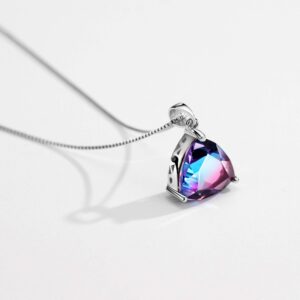 Mystic Topaz Pendant Necklace Sterling Silver Rainbow Stone Trillion Cut Gemstone Fine Jewelry For Women