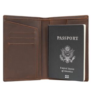 polare functional rfid blocking leather passport holder travel bifold wallet for men(dark brown)