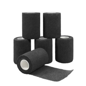 googou self adherent wrap bandages self adhering cohesive tape elastic athletic sports tape for sports sprain swelling and soreness on wrist and ankle 6pcs 3 in x 14.7 ft (black)