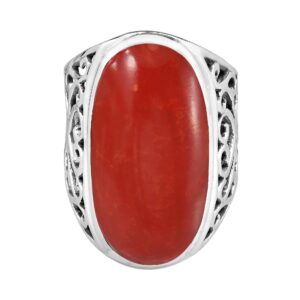 aeravida bold lrg oval reconstructed red coral intricate heart filigree .925 sterling silver ring (8)