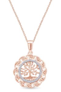 affy celtic knot tree life pendant necklace in 14k rose gold over sterling silver round cut white cubic zirconia