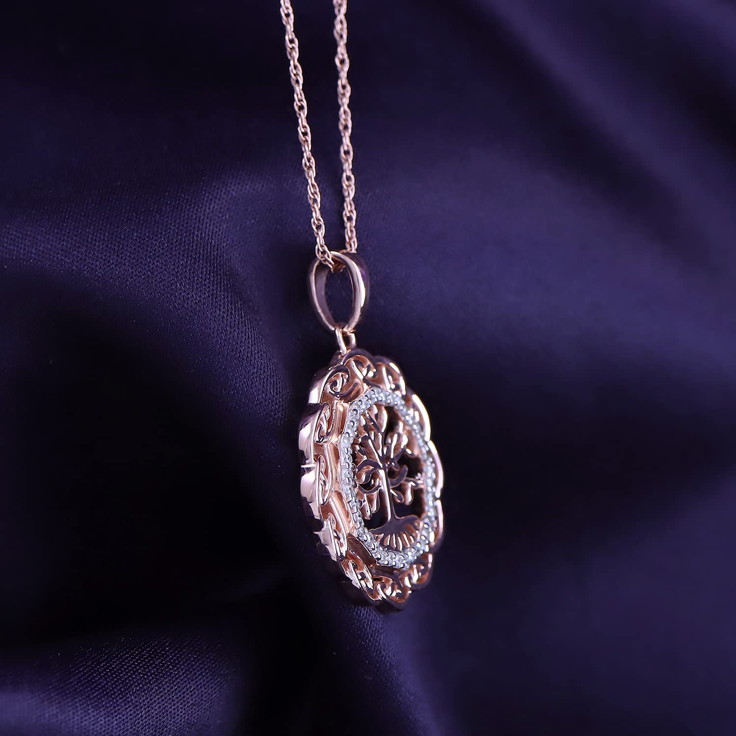 AFFY Celtic Knot Tree Life Pendant Necklace in 14k Rose Gold Over Sterling Silver Round Cut White Cubic Zirconia