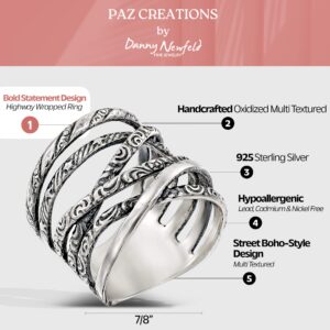 Paz Creations 925 Sterling Silver Highway Ring For Women, Everyday Wear Accessory, Wrapped Spiral Design, Bold Statement Jewelry, Gifts For Her, Size 10