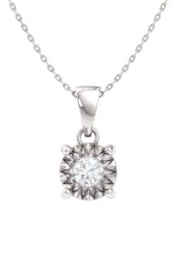 diamondere natural and certified diamond miracle illusion petite necklace in 10k white gold | 0.04 carat round diamond pendant with chain